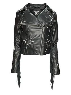 ANY OLD IRON Black / Silver Silver Studded Starburst Leather Jacket