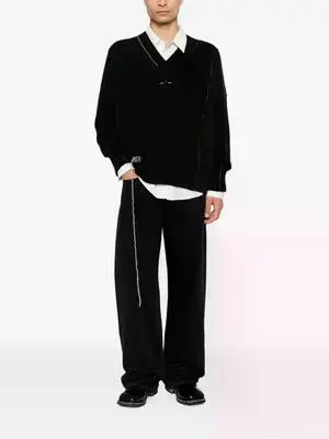 Isabel Benenato Distressed V-neck Sweater - Black