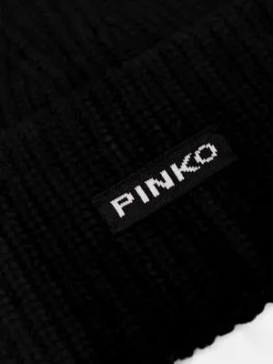 Pinko Logo-patch Ribbed-knit Beanie Hat