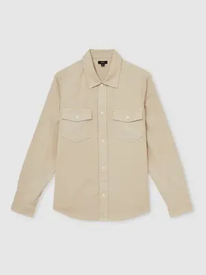 REISS Cotton Twill Twin Pocket Overshirt With Stretch