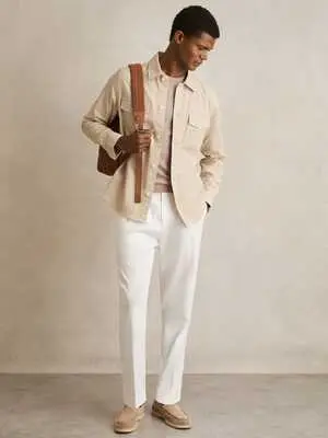 REISS Cotton Twill Twin Pocket Overshirt With Stretch