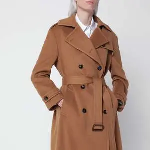 Tagliatore Light Brown Double-breasted Trench Coat In Cashmere