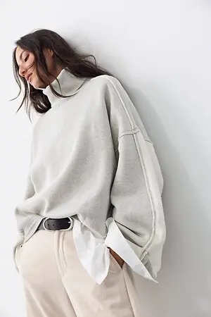 We The Free We The Free Mod In This Funnel-Neck Pullover At Free People In Heather Grey Heather Grey