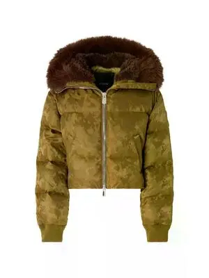 Pinko Short Down Jacket In Technical Satin With Camouflage Motif