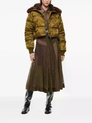 Pinko Short Down Jacket In Technical Satin With Camouflage Motif