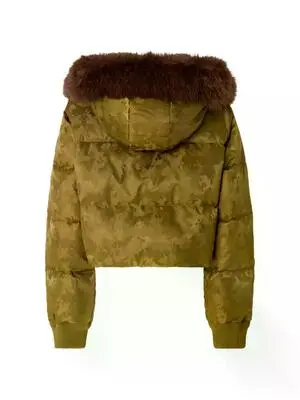 Pinko Short Down Jacket In Technical Satin With Camouflage Motif