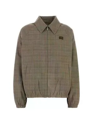 Miu Miu Prince Of Wales Checked Blouson Jacket - Neutrals