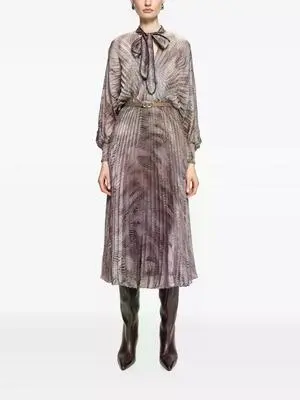 NISSA Pleated Chiffon Midi Dress - Grey