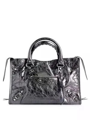Balenciaga Small Le City Metallic Leather Tote Bag - Grey