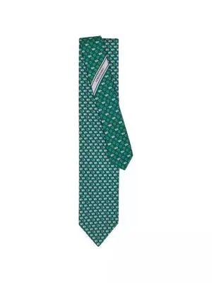 FERRAGAMO Elephant Print Silk Tie - Green