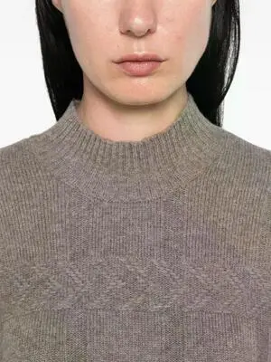 Emporio Armani Check Pattern Cable-knit Mock Neck Sweater