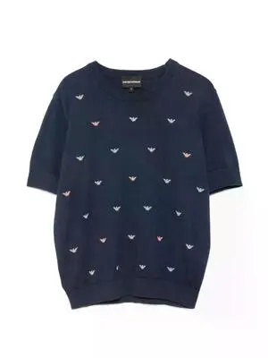 Emporio Armani Embroidered Short-sleeve Sweater - Blue