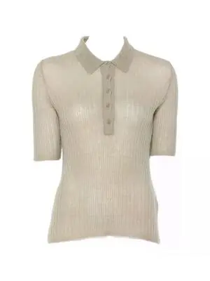 BOSS Ribbed-knit Polo Top - Neutrals