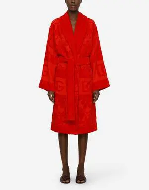 Dolce & Gabbana Bath Robe In Terry Cotton Jacquard Monochrome Bathrobes - Multicolor
