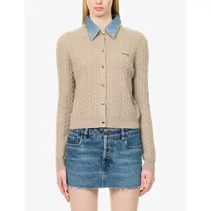 Miu Miu Contrast-collar Wool And Cashmere-blend Cardigan