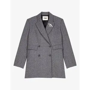 Maje Double-breasted Longline Wool-blend Coat - Grey