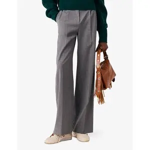 Maje Wide-leg High-rise Woven Trousers