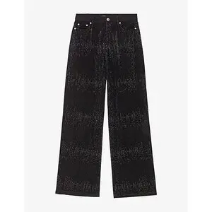 Maje Rhinestone Wide-leg Stretch-denim Jeans