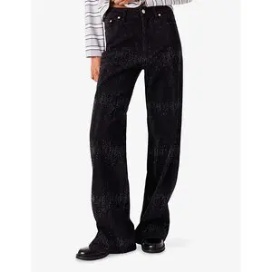 Maje Rhinestone Wide-leg Stretch-denim Jeans