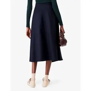 Maje Pleated Buckle-waist Midi Skirt - Navy