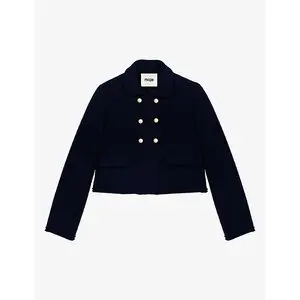 Maje Double-breasted Cropped Tweed Jacket
