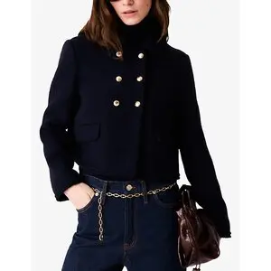 Maje Double-breasted Cropped Tweed Jacket
