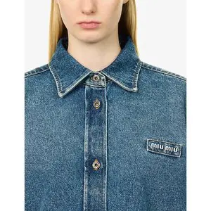 Miu Miu Cropped Frayed-edge Denim Shirt
