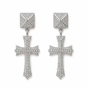 JAGGED HALO JEWELRY Cross Statet Stainless Steel Earrings Rhodium Plating - Silver