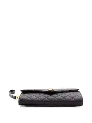 Saint Laurent Classic Monogram Envelope Wristlet Mixed Matelasse Leather Clutch Bag - Black
