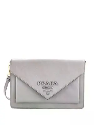 Prada Monochrome Envelope Saffiano With City Calf Mini Crossbody Bag - Grey