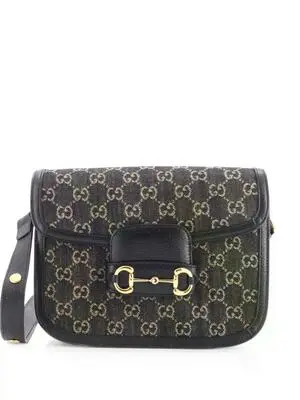 Gucci Horsebit 1955 Gg Denim Small Shoulder Bag - Black