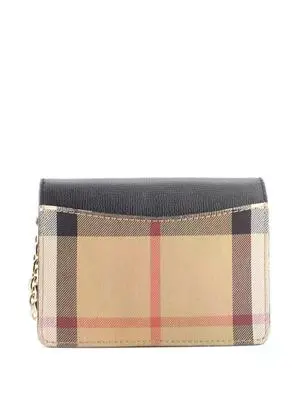 Burberry Hampshire Wallet On Chain Leather And House Check Canvas Crossbody Bag - Black