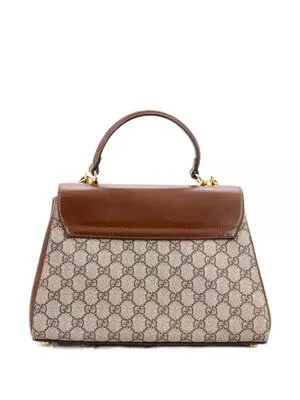 Gucci Horsebit 1955 Top Handle Flap Bag Gg Coated Canvas And Leather Medium Satchel - Brown