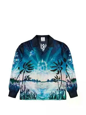 Casablanca Crystal Alchemy Cuban Collar Shirt - Blue