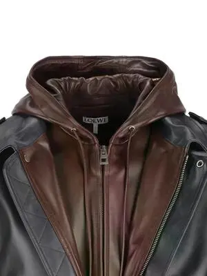 Loewe Hooded Layered Leather Jacket