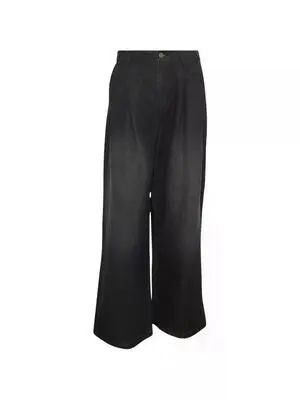 Adidas Logo-embroidered Wide-leg Jeans - Black