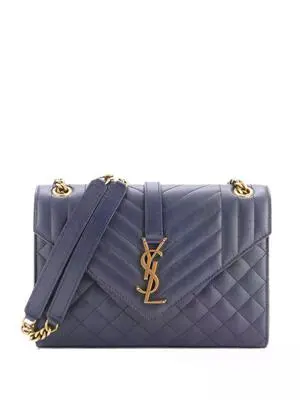 Saint Laurent Classic Monogram Envelope Satchel Mixed Matelasse Leather Medium Shoulder Bag - Blue