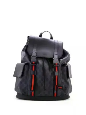 Gucci Double Pocket Buckle Gg Coated Canvas Large Backpack - Black