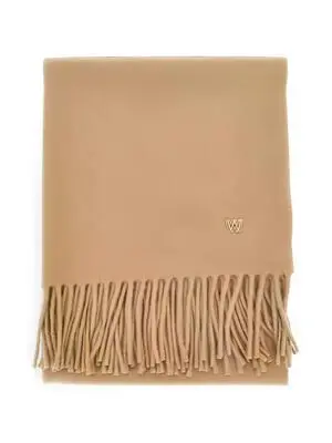Max Mara Fringed Logo-embroidered Scarf - Neutrals