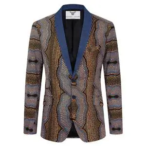 OHEMA OHENE Denim Shawl Collar African Print Blazer