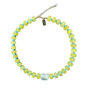 CHRISTINA GREENE Baroque Pearl And Jade Beaded Necklace - Yellow