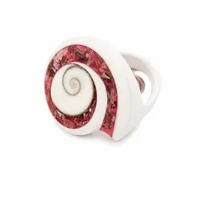 BELLUS DOMINA Red / White / Brown Red & White Seashell Spiral Ring - Red/white/brown