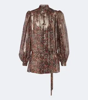Valentino Garavani Floral Silk-blend Lame Blouse - Multicoloured