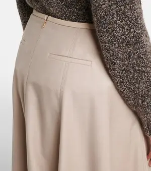 Agnona Leather-trimmed Wool Flannel Midi Skirt