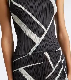 Issey Miyake Fold Line Pleated Printed Top