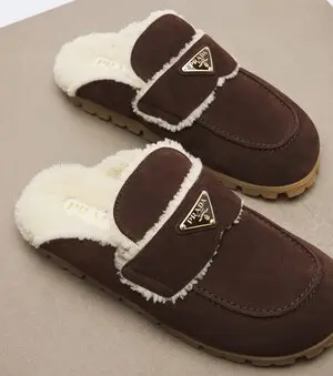 Prada Shearling-lined Suede Mules
