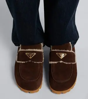 Prada Shearling-lined Suede Mules