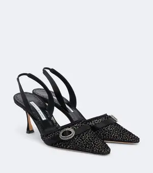 Manolo Blahnik Zutosli Embellished Slingback Pumps - Black