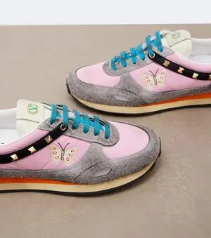 Valentino Garavani Rockstud Embroidered Suede-trimmed Sneakers