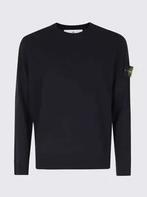 Stone Island Virgin Wool Crewneck Sweater With Compass Logo Patch - Blue